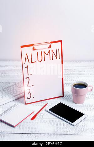 Writing displaying text Alumni, Word for former pupil or student ...