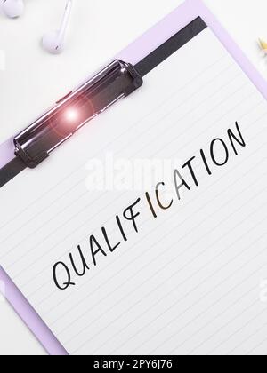 Text sign showing Qualification, Business overview Officially ...