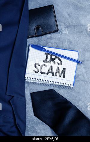 Text caption presenting Irs Scam. Conceptual photo targeted taxpayers ...