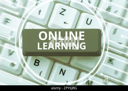 Text caption presenting Online Learning. Business approach Larning with ...