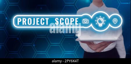Conceptual caption Project Scope, Word for evaluation of work efforts a ...