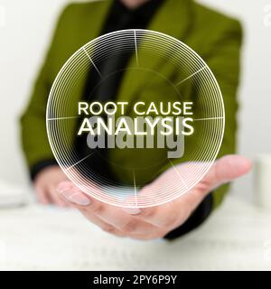 Sign displaying Root Cause Analysis. Business approach Method of Problem Solving Identify Fault ...