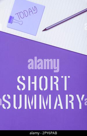 Conceptual caption Short Summary, Word Written on Brief statement of ...