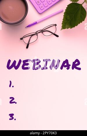 Word writing text Webinar. Business photo showcasing a seminar or other ...
