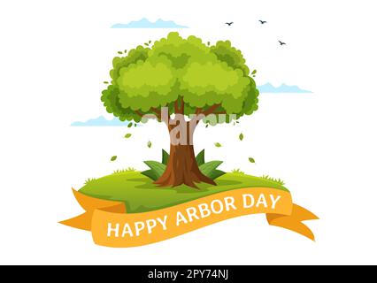 Happy Arbor Day on April 28 Illustration with Green Tree, Garden Tools ...