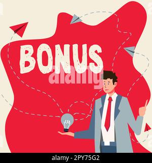 Hand writing sign Extra Bonus. Conceptual photo an extra amount of ...