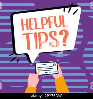 Hand writing sign Helpful Tips, Business showcase advices given to be ...