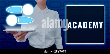 Text sign showing Academy. Business concept where students can go to ...