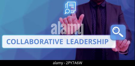 Hand writing sign Collaborative Leadership. Internet Concept people and ...