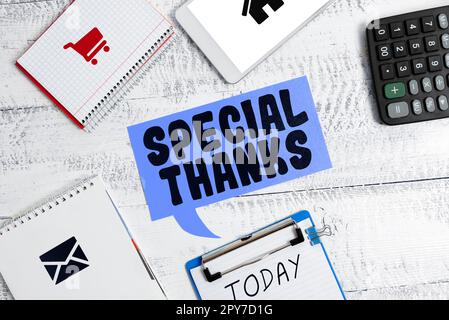 Conceptual display Special Thanks. Business concept expression of appreciation or gratitude or ...