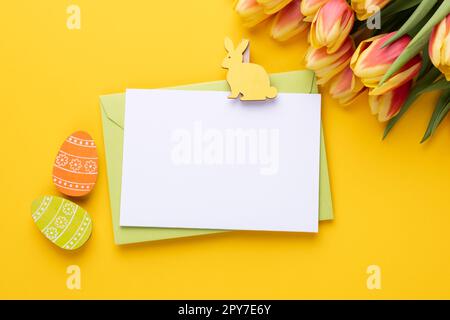 Template for Easter greeting card. Blank card with an envelope and ...