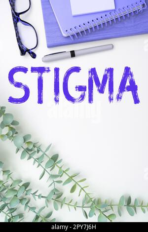 Conceptual caption Stigma. Concept meaning feeling of disapproval that ...