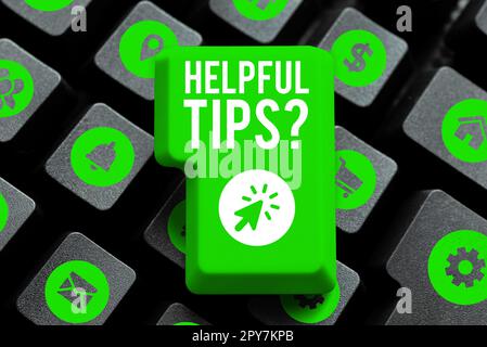 Text caption presenting Helpful Tips. Business showcase advices given ...
