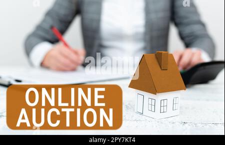 Text sign showing Online Auction. Concept meaning digitized sale event ...