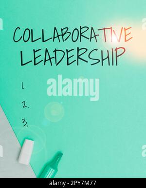 Hand writing sign Collaborative Leadership. Business overview people ...