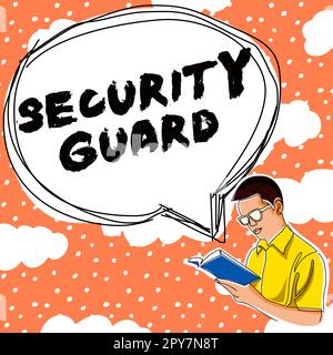 Hand writing sign Security Guard, Word for tools used to manage ...