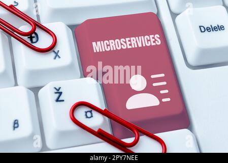 Writing displaying text Microservices. Business showcase Software development technique Building ...