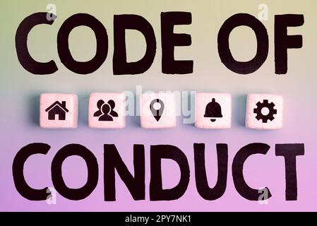 Hand writing sign Code Of Conduct. Business showcase Ethics rules moral ...