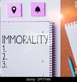 Text caption presenting Immorality, Word Written on the state or ...