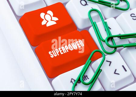 Conceptual caption Superpower. Concept meaning a power or ability of a ...