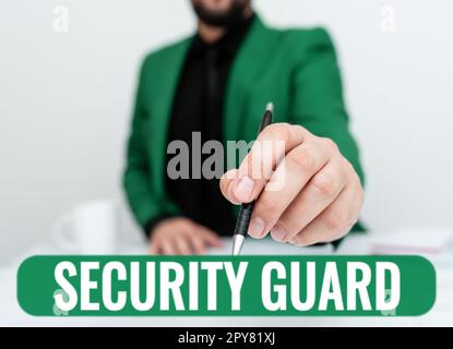Text sign showing Security Guard. Word for tools used to manage ...