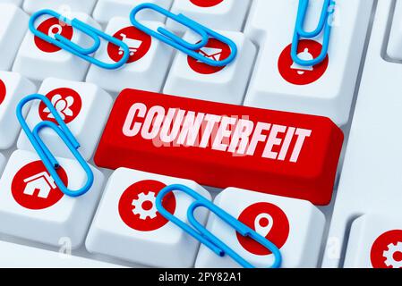 Inspiration showing sign Counterfeit. Concept meaning made in imitation ...