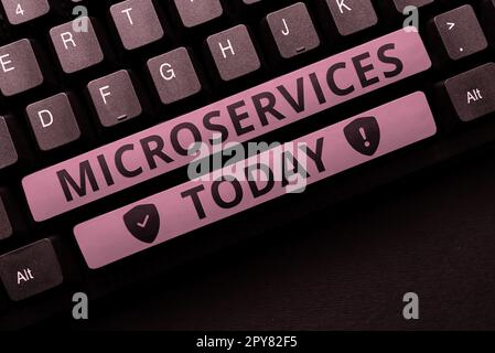Text sign showing Microservices. Concept meaning Software development technique Building single ...