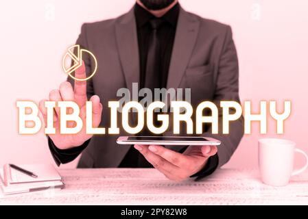 Inspiration showing sign Bibliography. Word Written on a list of ...