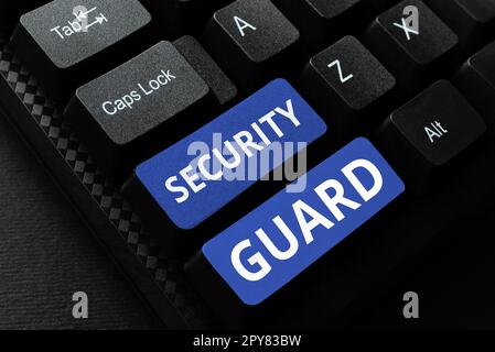 Text sign showing Security Guard. Concept meaning tools used to manage ...