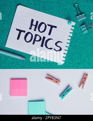 Text caption presenting Hot Topics, Internet Concept subject that a lot ...