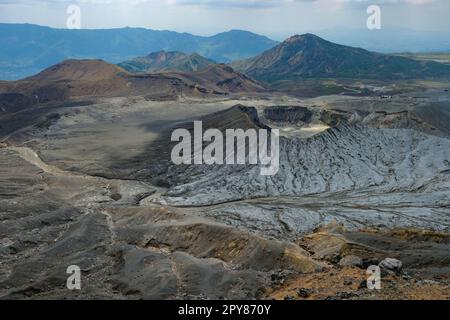 Aso, Japan - April 28, 2023: Mount Nakadake is one of the five peaks ...