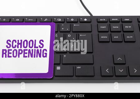 Text showing inspiration Schools Reopening. Conceptual photo classes ...