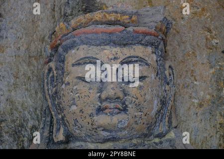 Usuki, Japan - May 1, 2023: Detail of one of the Usuki Stone Buddhas ...