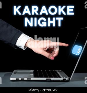 Sign displaying Karaoke Night. Word for Entertainment singing along ...