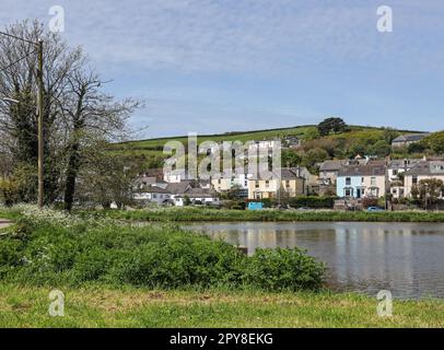 Millbrook seen over the Millbrook Lake in south east Cornwall Stock ...