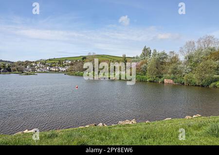 Millbrook seen over the Millbrook Lake in south east Cornwall Stock ...