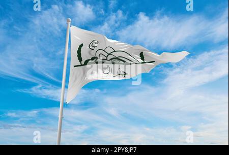 flag of Dardic peoples Kho people, Chitralis at cloudy sky background ...