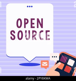Conceptual caption Open Source. Business approach denoting software which original source code ...