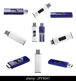 Set with modern usb flash drives on white background Stock Photo - Alamy