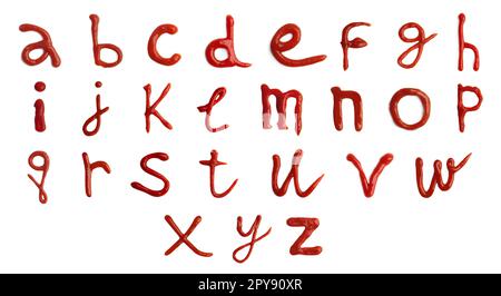 Alphabet made of ketchup on white background Stock Photo - Alamy