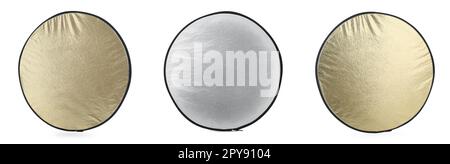 Different reflectors on white background, banner design. Professional ...