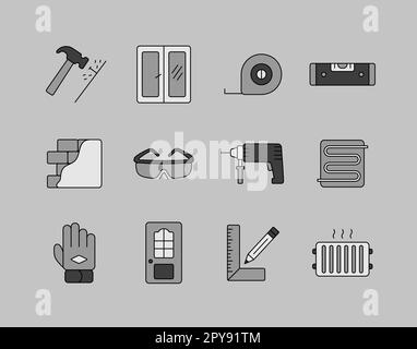Window vector grayscale icon. Casement sign. Construction, repair and ...