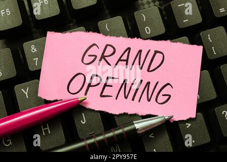 Hand writing sign Grand Opening. Business showcase Ribbon Cutting New ...