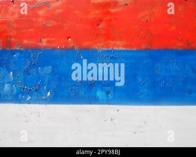 Serbian flag, tricolor red, blue, white painted on a metal surface ...