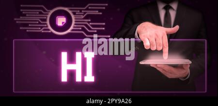 Writing displaying text Hi, Business overview used as a greeting or to ...