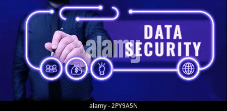 Text sign showing Data Security. Business photo text Confidentiality Disk Encryption Backups ...