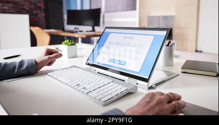 Woman Filling Survey Poll Or Form Stock Photo - Alamy