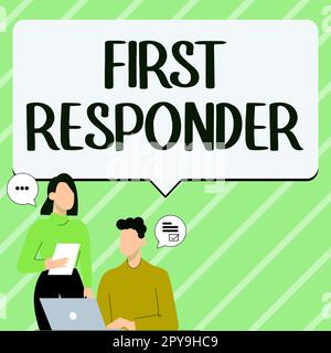 Hand writing sign First Responder. Business approach a person who is ...