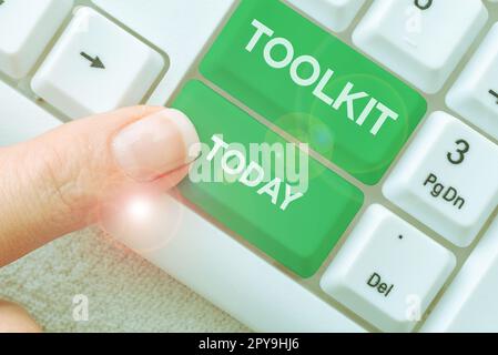 Text sign showing Toolkit. Concept meaning set of tools kept in a bag ...