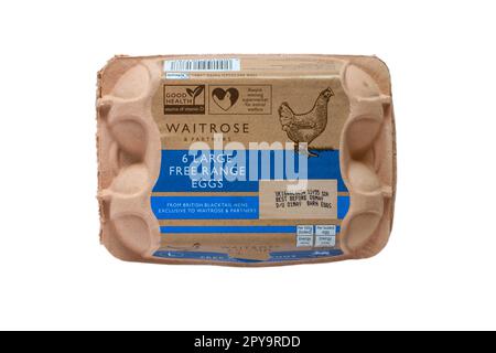 carton of Waitrose 6 large free range eggs isolated on white background ...
